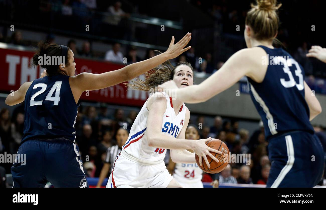 SMU forward Alicia Froling (10) looks for room against Connecticut ...