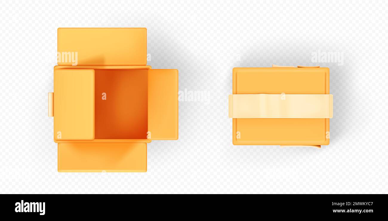 Top view open closed cardboard box isolated on transparent background ...