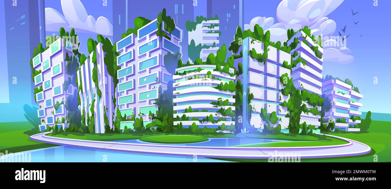 Futuristic smart city with eco buildings. Future sustainable town ...