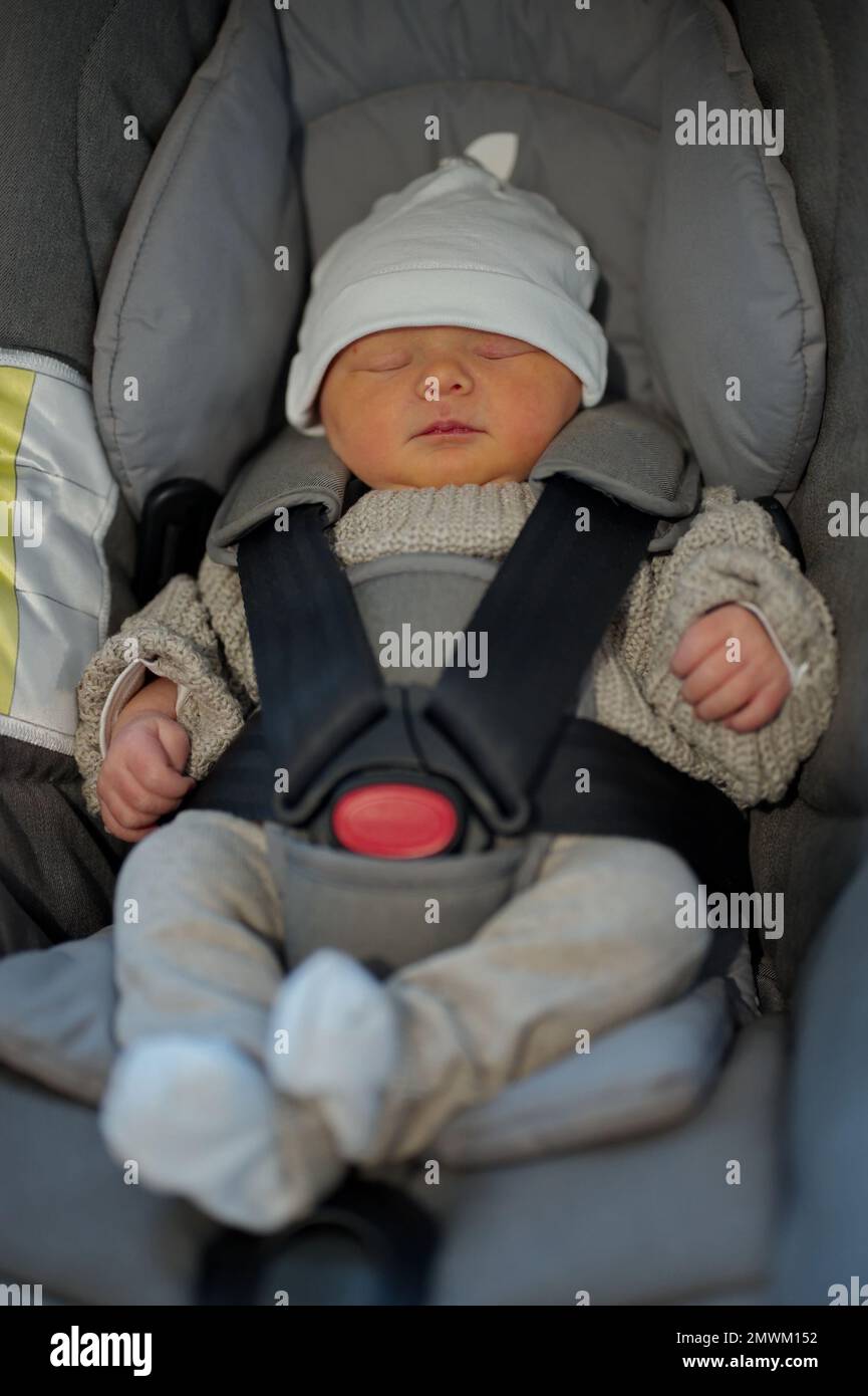 Portrait of newborn baby in baby stroller Stock Photo - Alamy