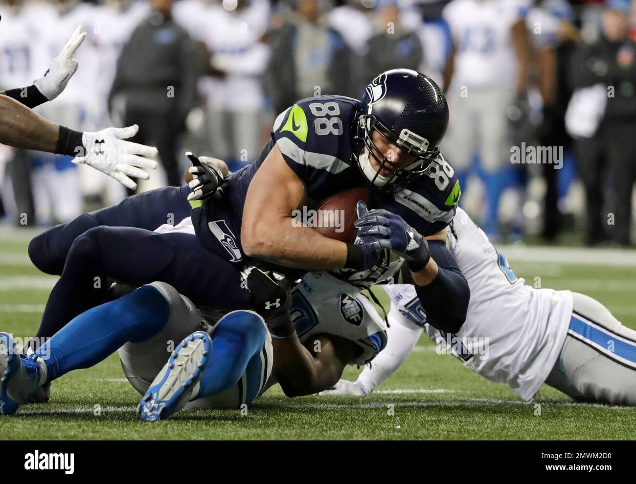 Seattle Seahawks tight end Jimmy Graham is tackled after a catch ...