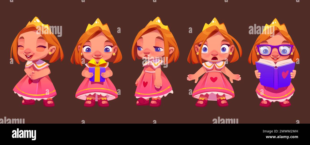Cute princess character with expression, emotions isolated cartoon ...