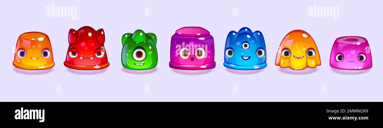 Cartoon set of cute jelly game characters isolated on background ...