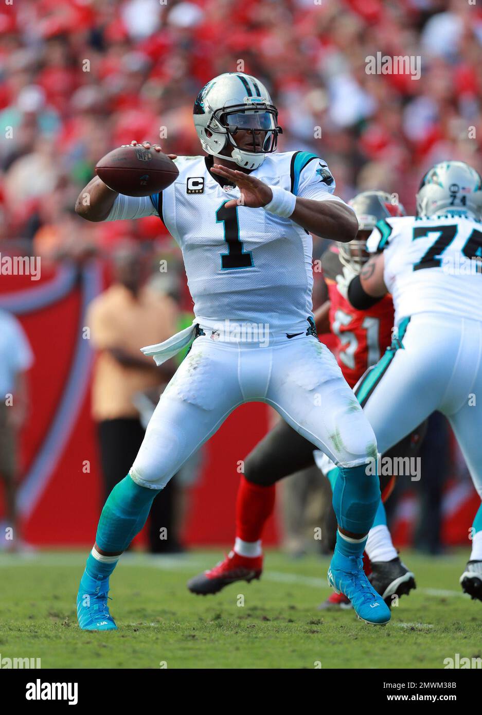 Carolina Panthers quarterback Cam Newton (1) looks to throw a pass ...