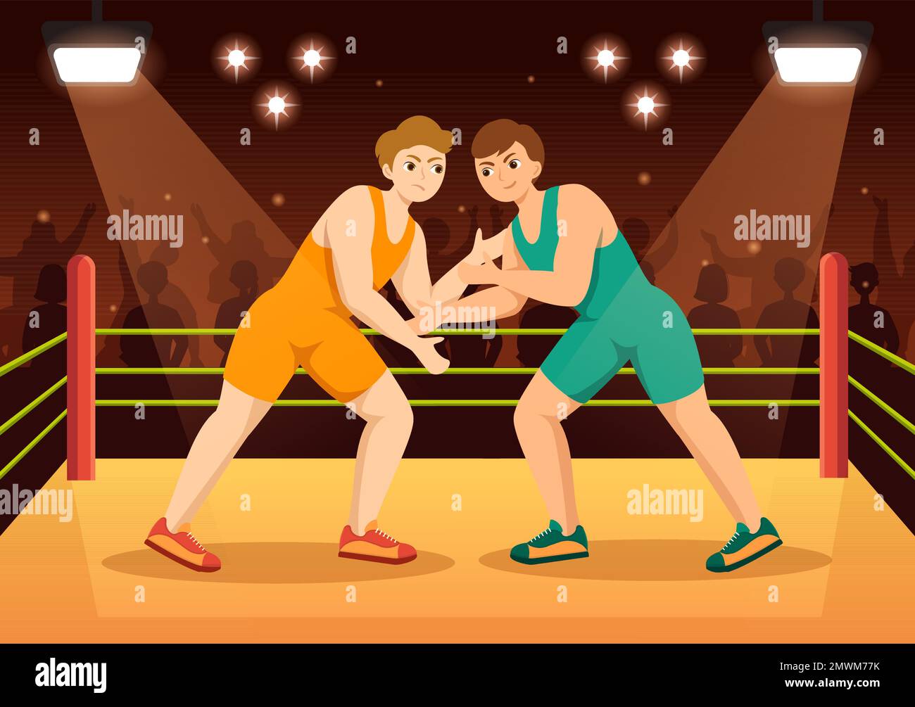 Wrestling Illustration with Two fighters Boxing Competition or ...