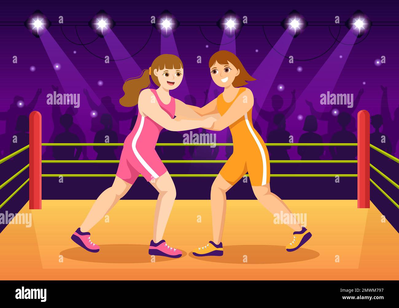 Wrestling Illustration with Two fighters Boxing Competition or ...