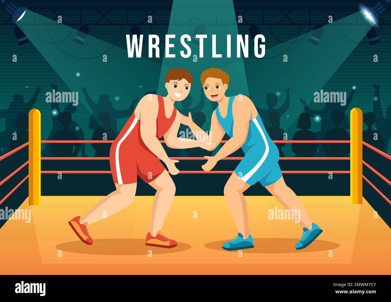 Wrestling Illustration with Two fighters Boxing Competition or ...