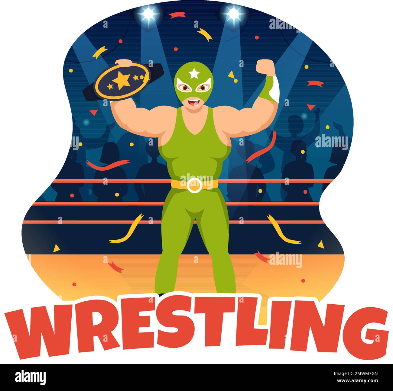 Wrestling Illustration with Two fighters Boxing Competition or ...