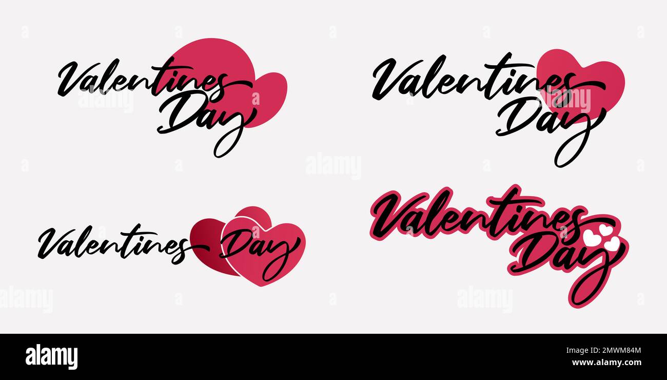 Happy Valentine's Day lettering text set isolated on white background. Happy Valentine's Day ...