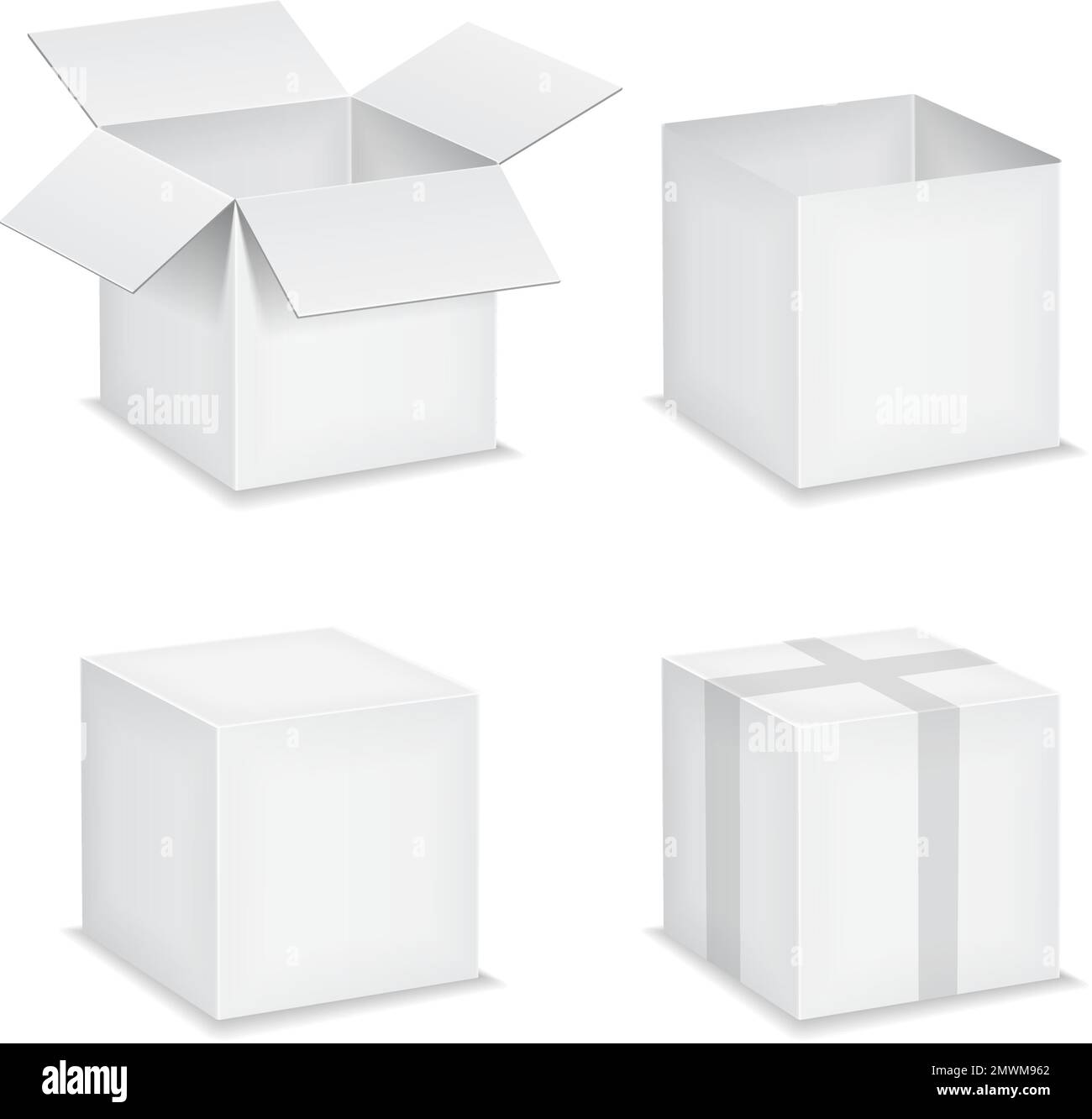 Open and closed white paper boxes on white backround, vector eps10 ...
