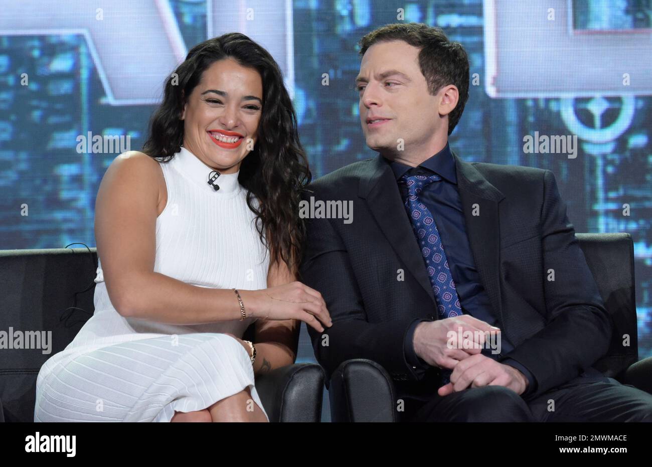 Natalie Martinez, left, and Justin Kirk appear at the "APB" panel ...