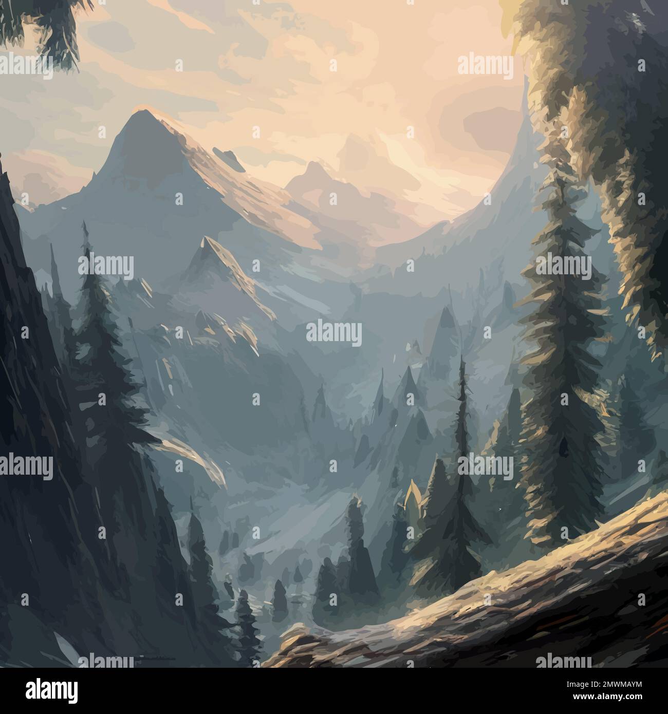 Mountain landscape. Mountain landscape. Vector illustration. Abstract background. Fantasy theme ...