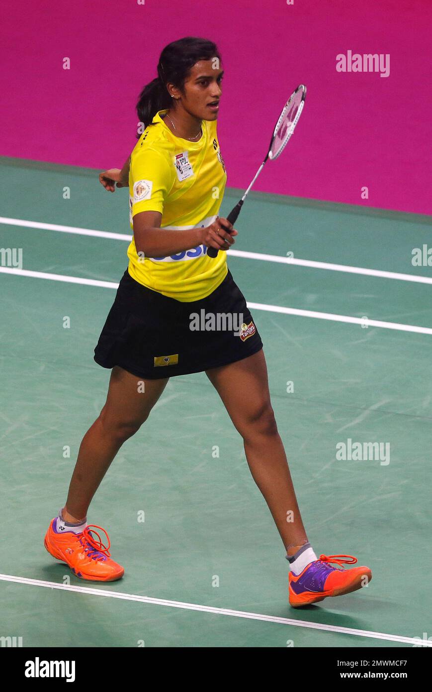 Indian badminton player P. V. Sindhu of Chennai Smashers celebrates her ...
