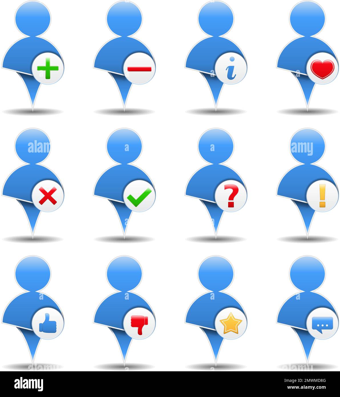 Blue icon of a user with different symbols, vector eps10 illustration ...