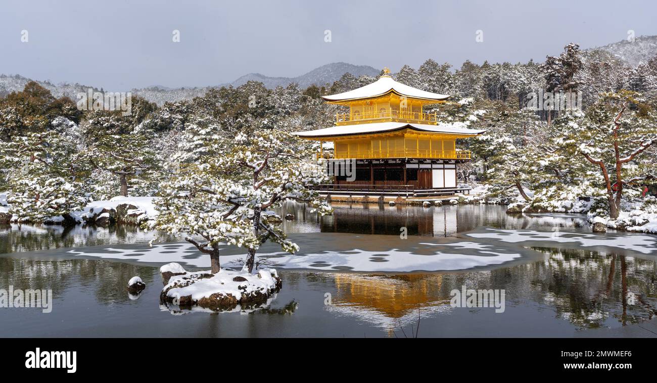 Snowy Kinkaku-ji Temple in winter. Famous tourist attraction in Kyoto ...