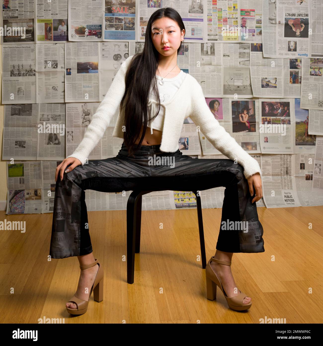 Full Body Tall Teenage Asian Girl Seated in Front of Backdrop of ...