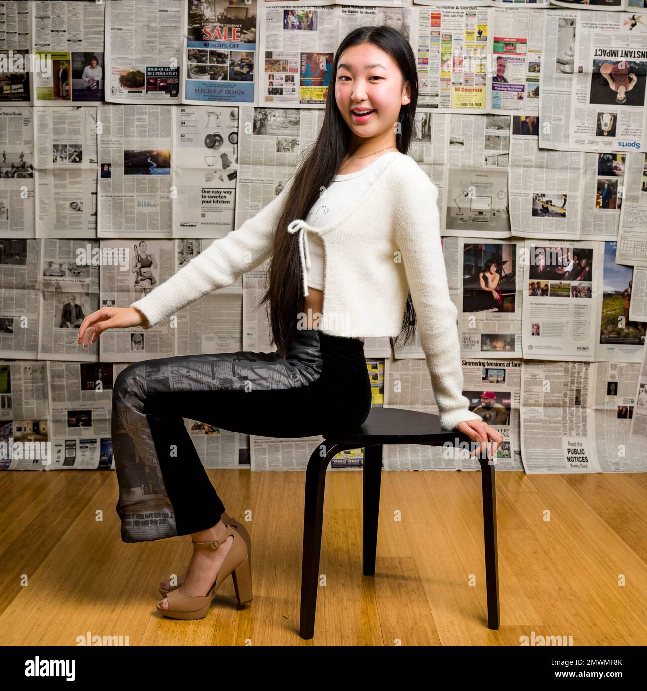 Full Body Tall Teenage Asian Girl Seated in Front of Backdrop of ...