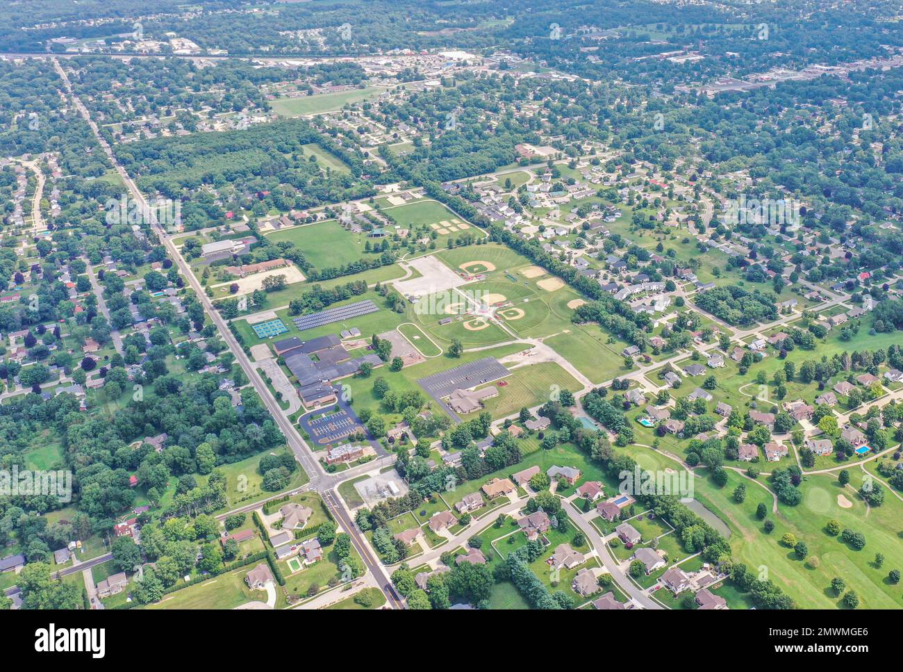 The bird's eye view of the suburban neighborhoods in Michigan Stock ...