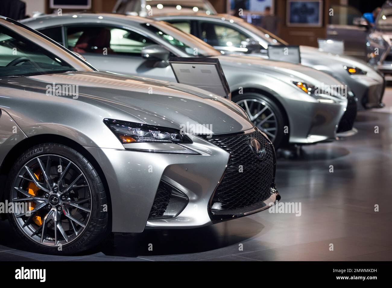 A lineup of silver-colored Lexus sedans on display at the North ...