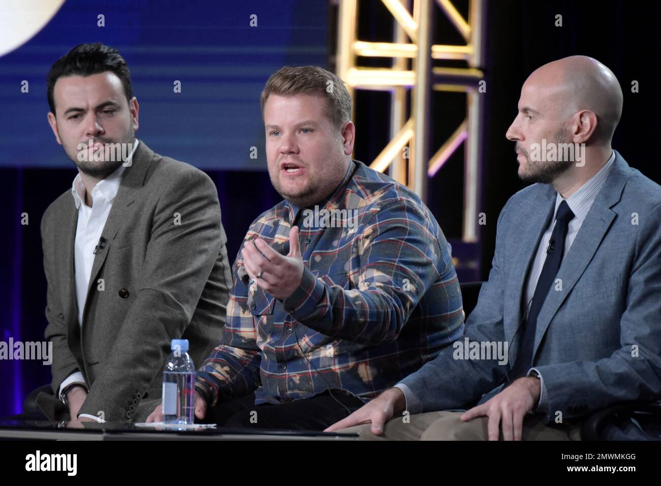 Ben Winston, from left, James Corden and Eric Pankowski attend "Carpool ...