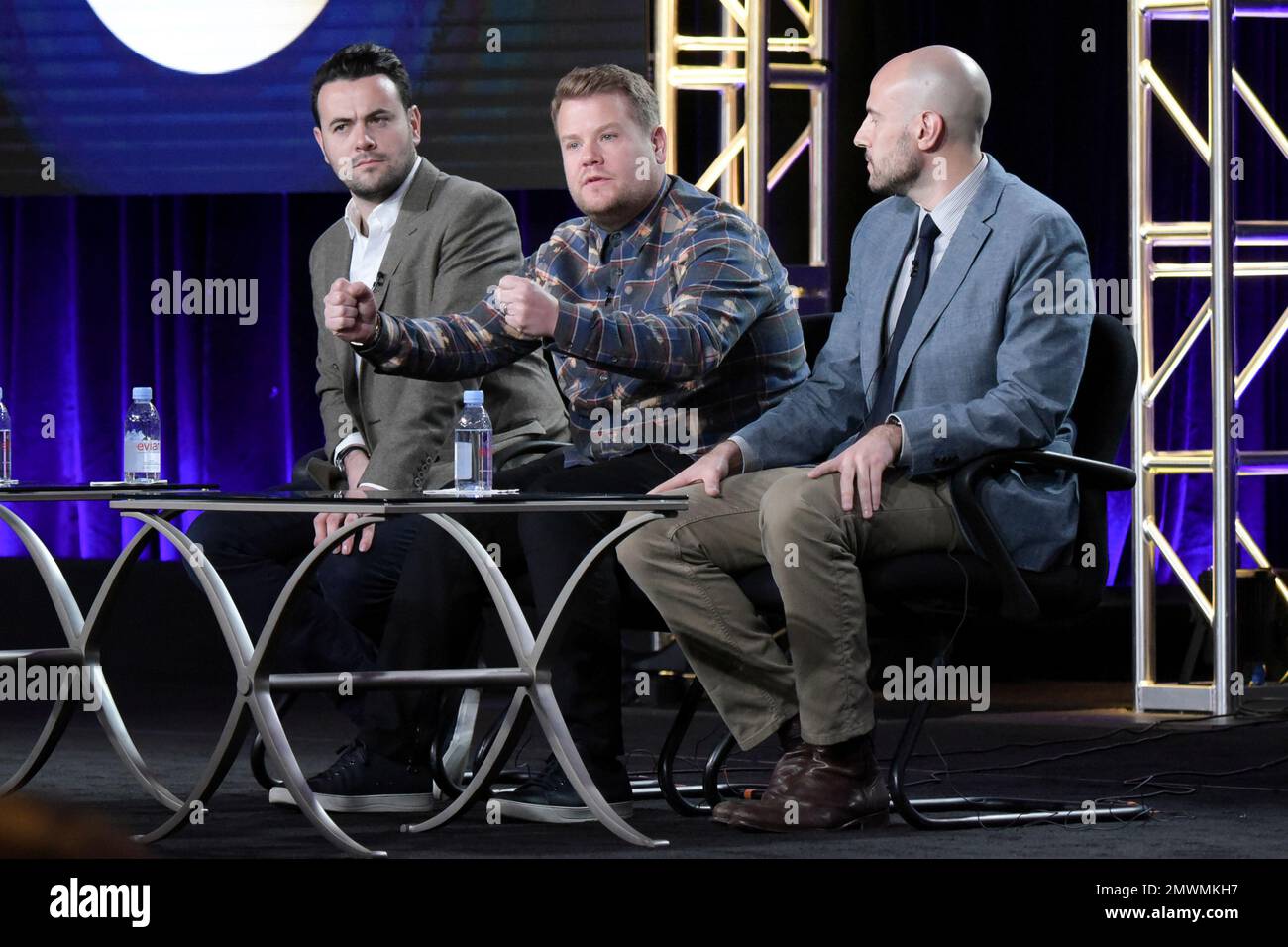 Ben Winston, from left, James Corden and Eric Pankowski attend "Carpool ...