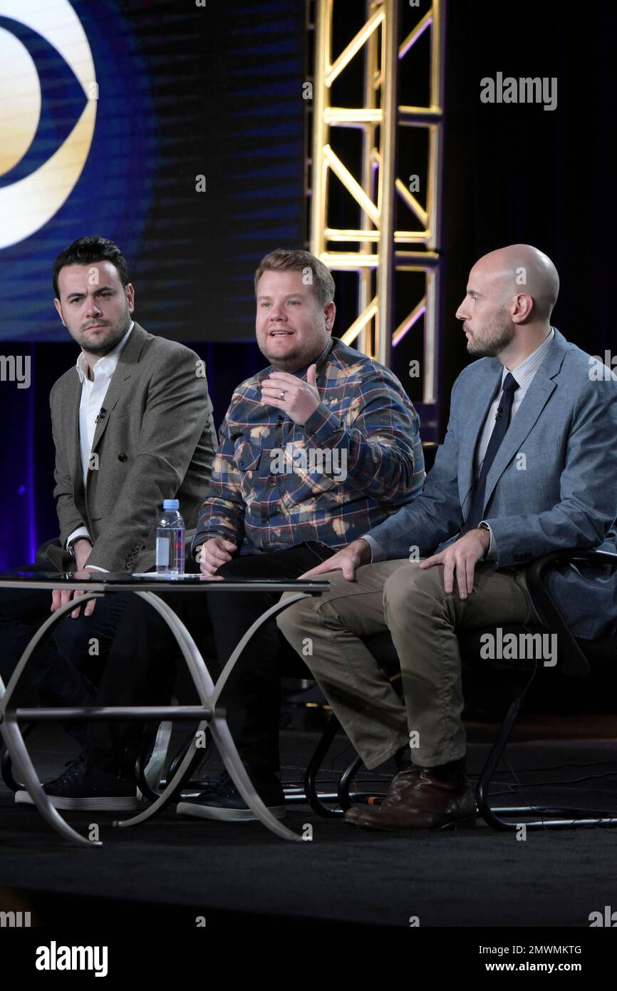 Ben Winston, from left, James Corden and Eric Pankowski attend "Carpool ...
