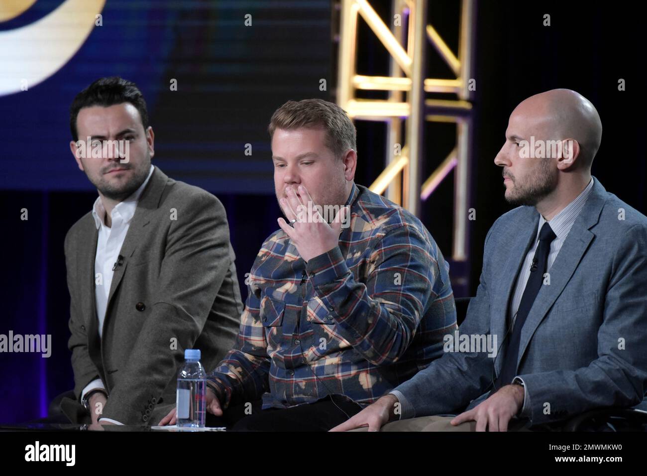 Ben Winston, from left, James Corden and Eric Pankowski attend "Carpool ...