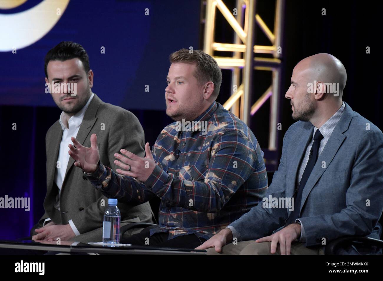 Ben Winston, from left, James Corden and Eric Pankowski attend "Carpool ...
