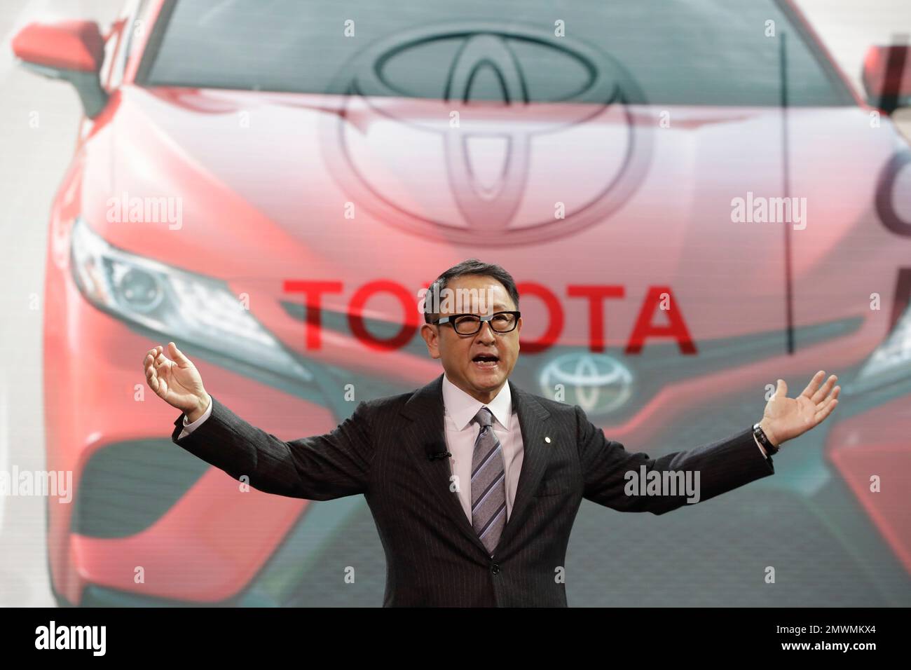 Toyota President Akio Toyoda introduces the 2018 Toyota Camry at the ...