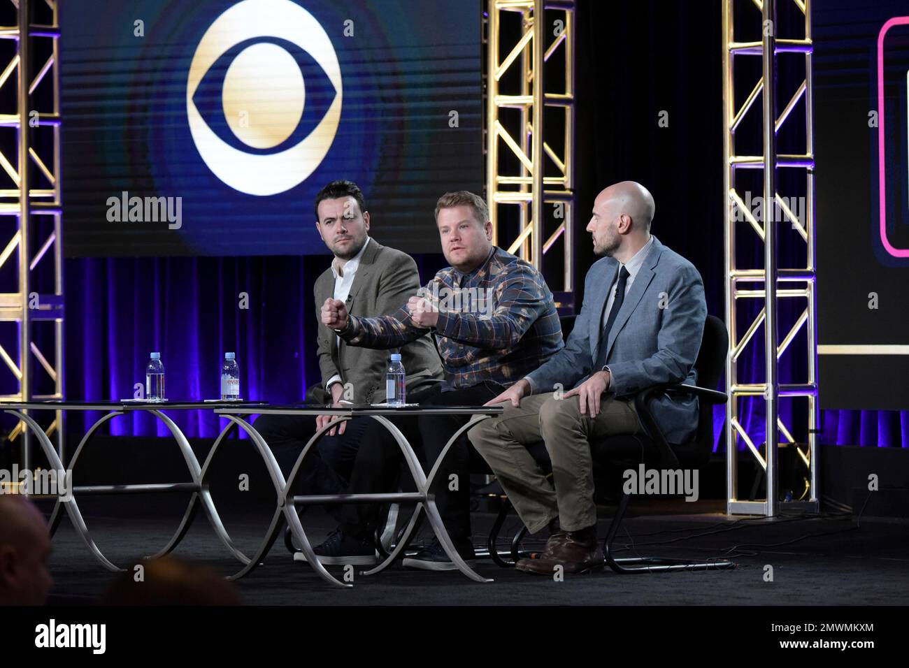 Ben Winston, from left, James Corden and Eric Pankowski attend "Carpool ...