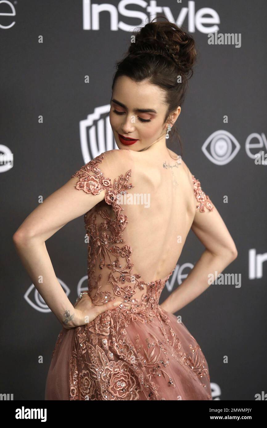 Lily Collins arrives at the InStyle and Warner Bros. Golden Globes ...