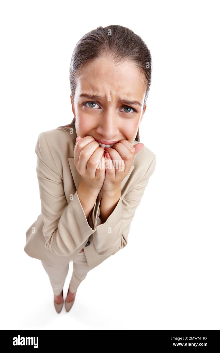 The waiting is unbearable. High angle studio shot of a beautiful young ...