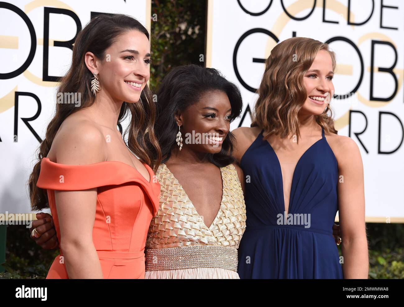 Aly Raisman, from left, Simone Biles and Madison Kocian arrive at the ...
