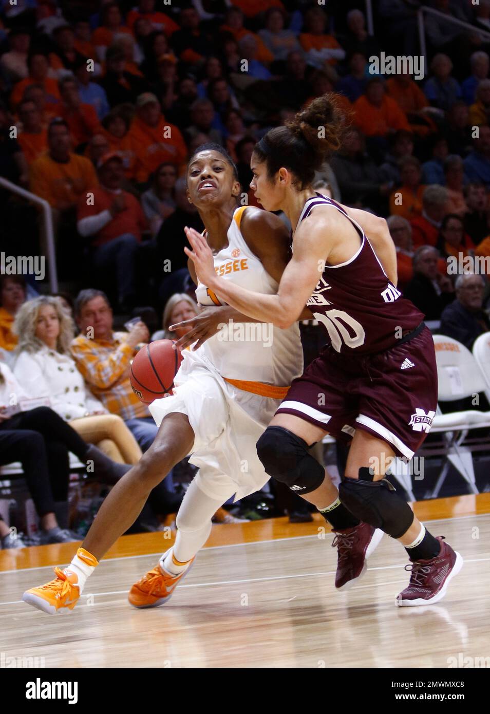 Tennessee guard Diamond DeShields, left, drives against Mississippi ...