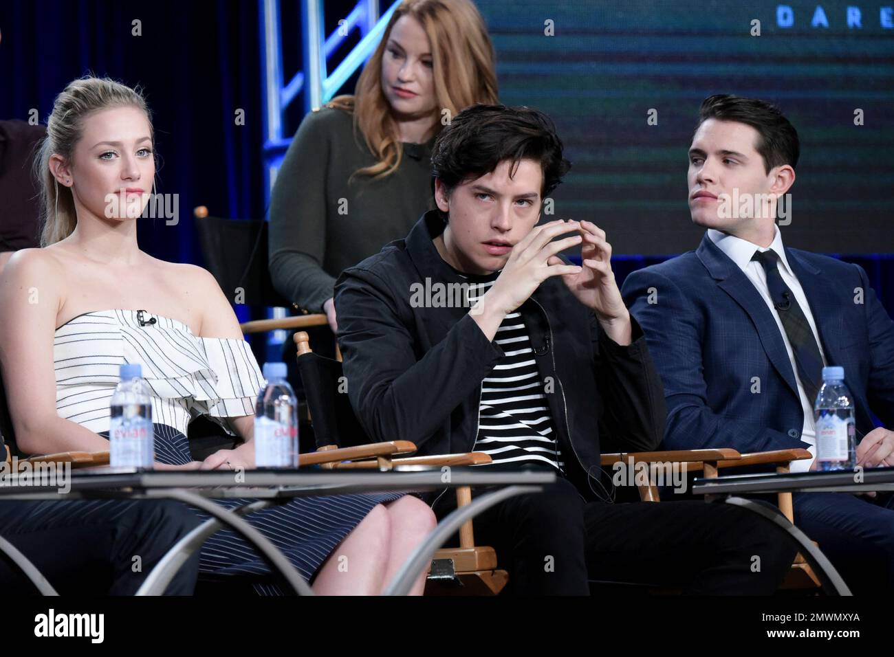 Lili Reinhart, from left, Cole Sprouse and Casey Cott attend "Riverdale ...