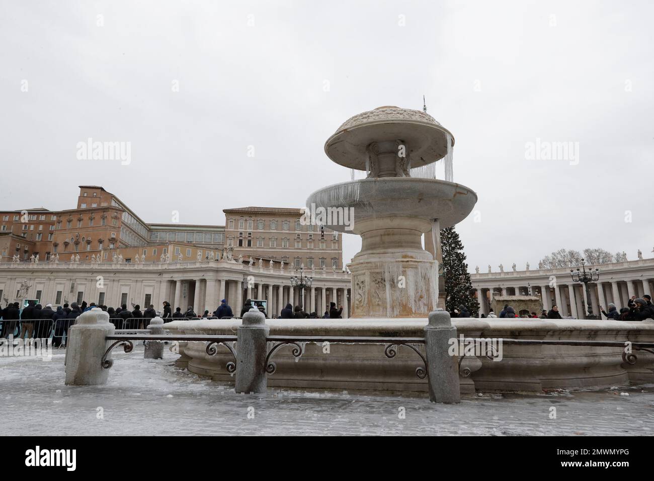 A view of the frozen square as Pope Francis delivers the Angelus noon ...