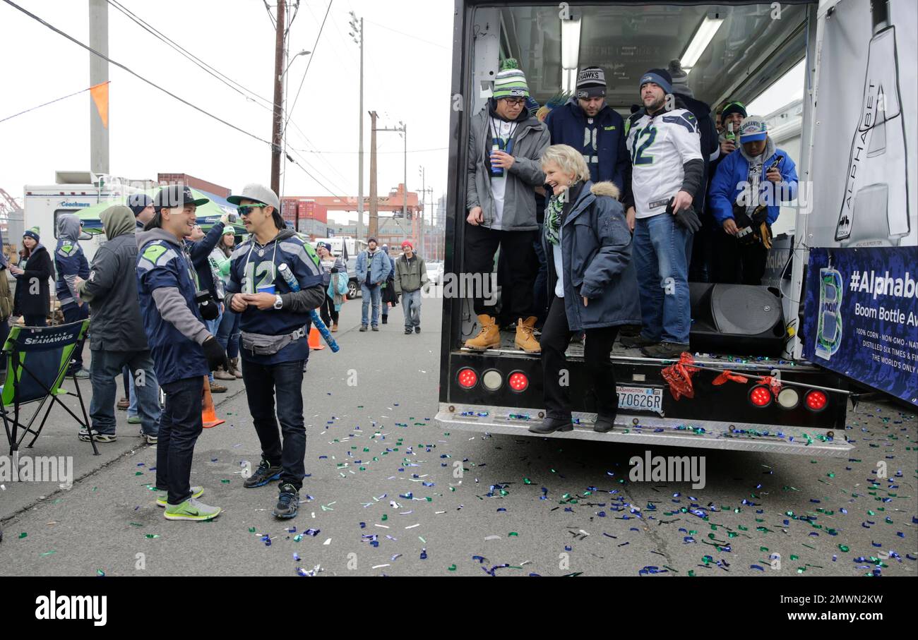 Seattle Seahawks tailgate in the back of a box truck before an NFL ...