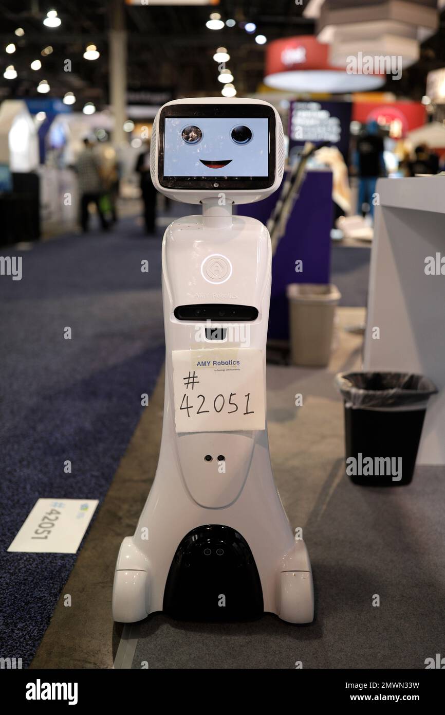 The Amy robot is on display at the Amy Robotics booth during CES ...