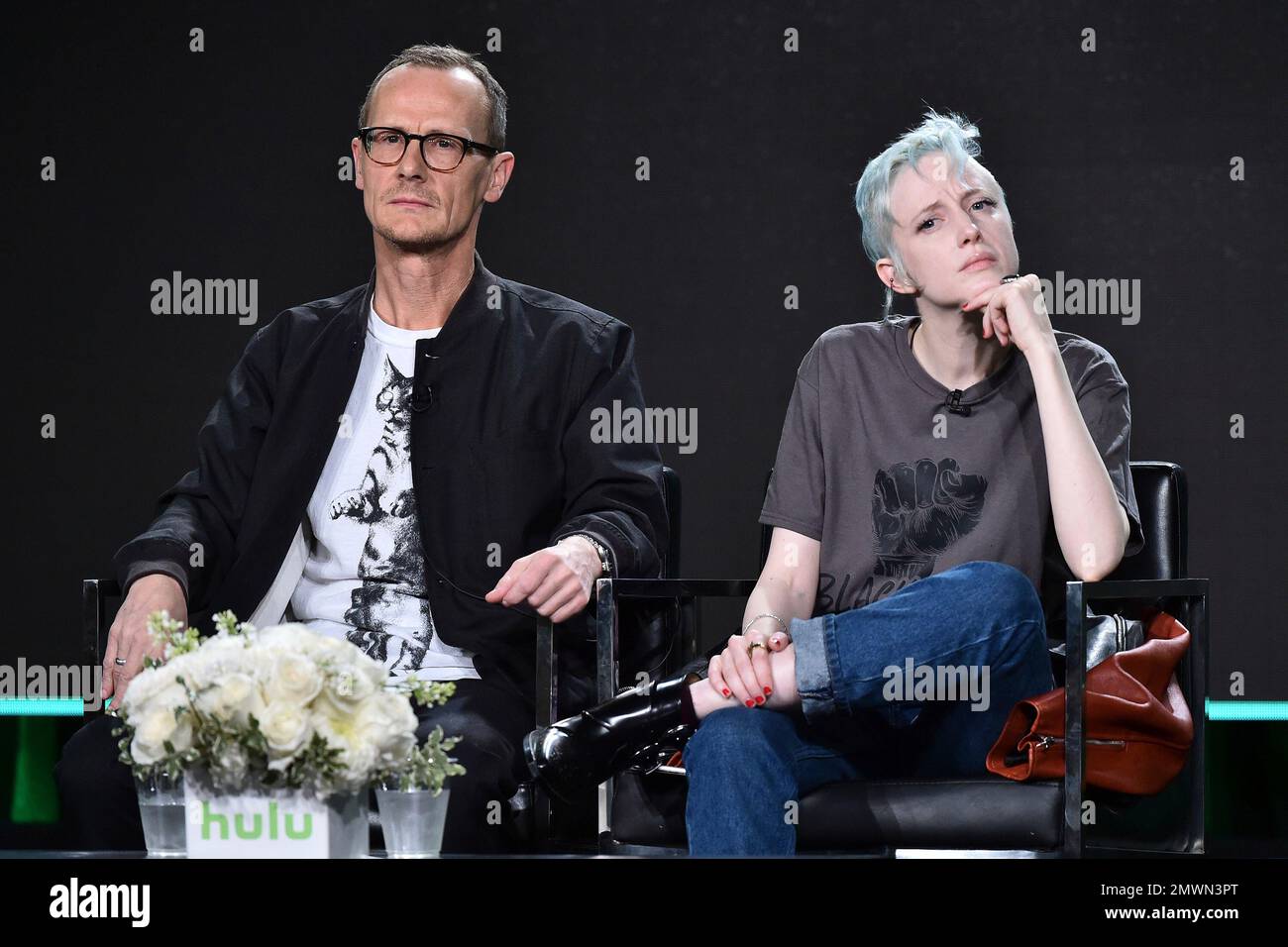 Marc Munden and Andrea Riseborough attend the "National Treasure" panel ...