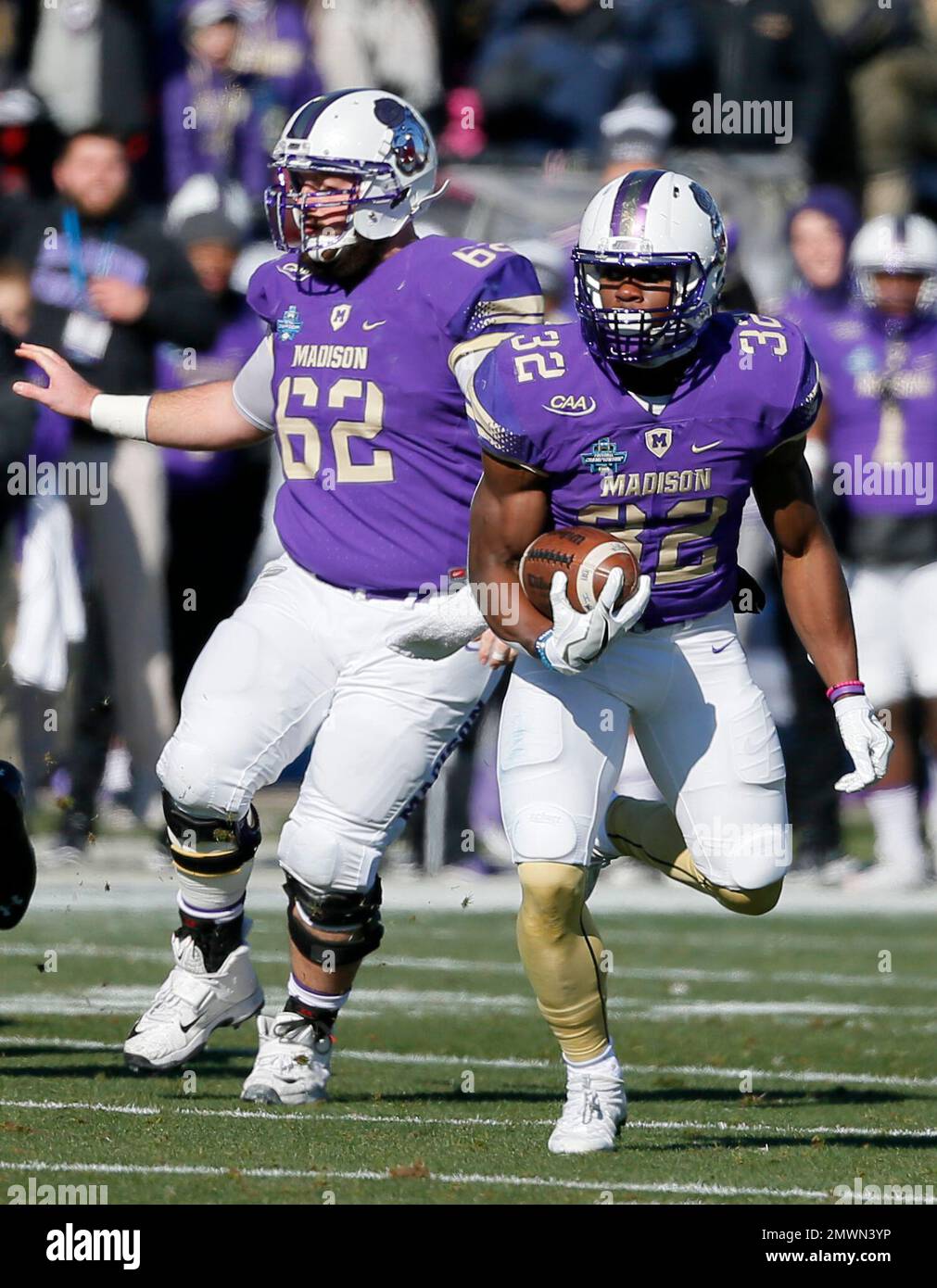 James Madison running back Khalid Abdullah (32) runs the ball as ...