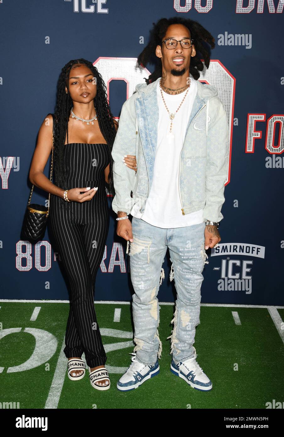 LOS ANGELES, CALIFORNIA - JANUARY 31: Robbie Anderson (R) and guest ...