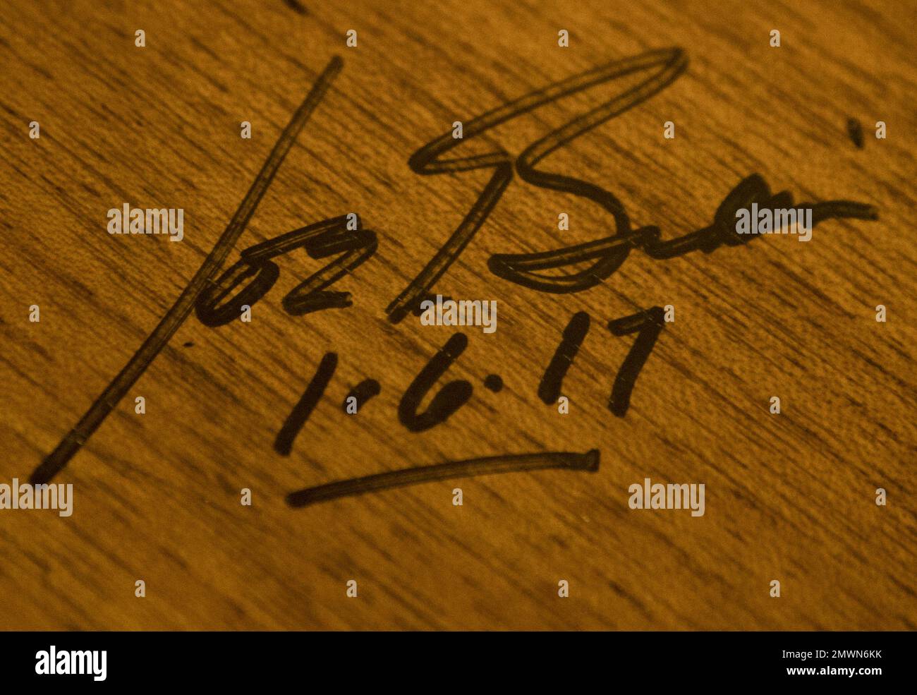 The drawer of the vice president's desk is shown with the signature of ...