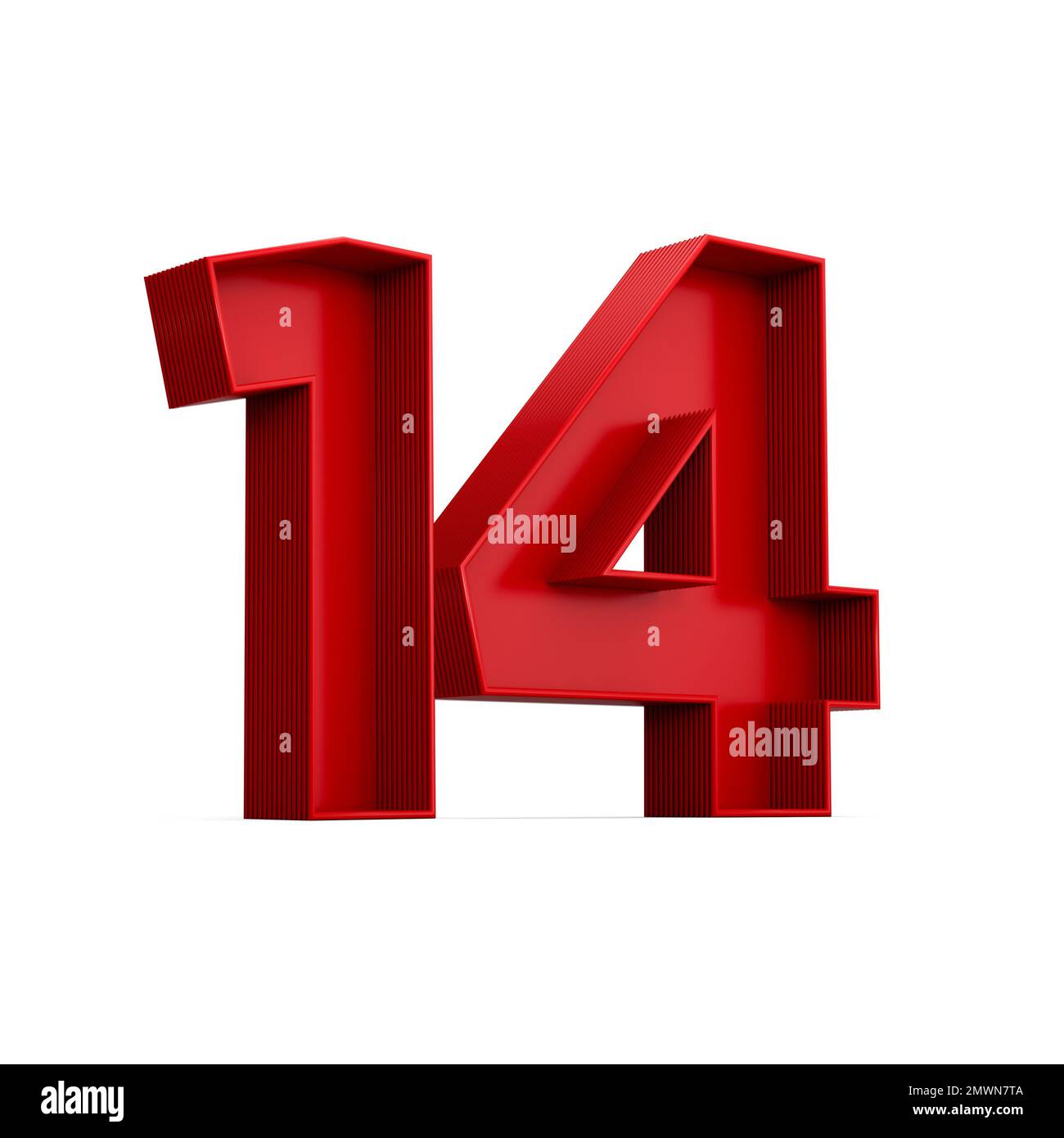 A 3d rendering of the red number 14 isolated on the empty white ...