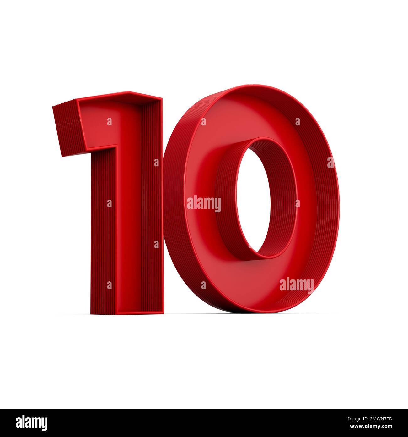 A 3d rendering of the red number 10 isolated on the empty white ...