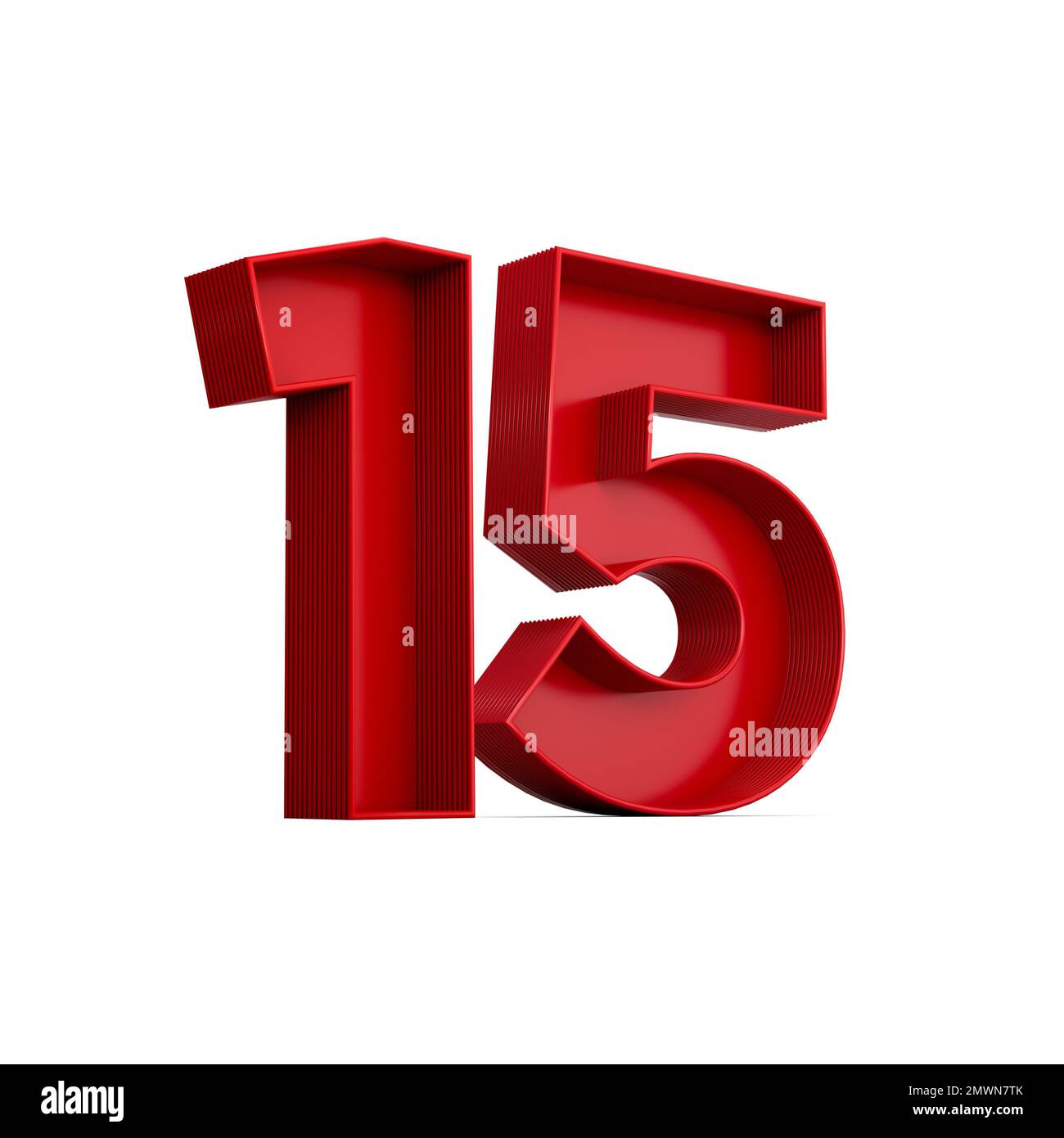 A 3d rendering of the red number 15 isolated on the empty white ...
