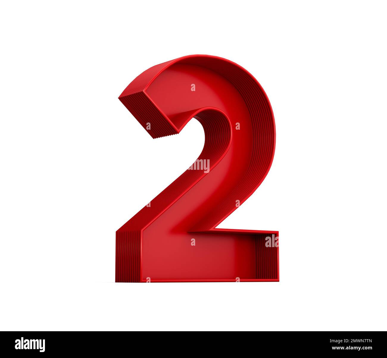 A 3d rendering of the red number 2 isolated on the empty white ...