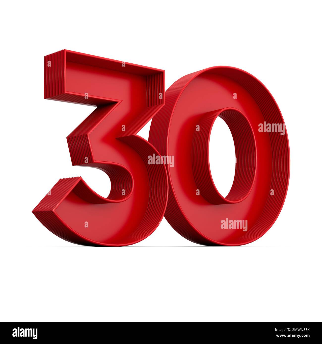 A 3d rendering of the red number 30 isolated on the empty white ...