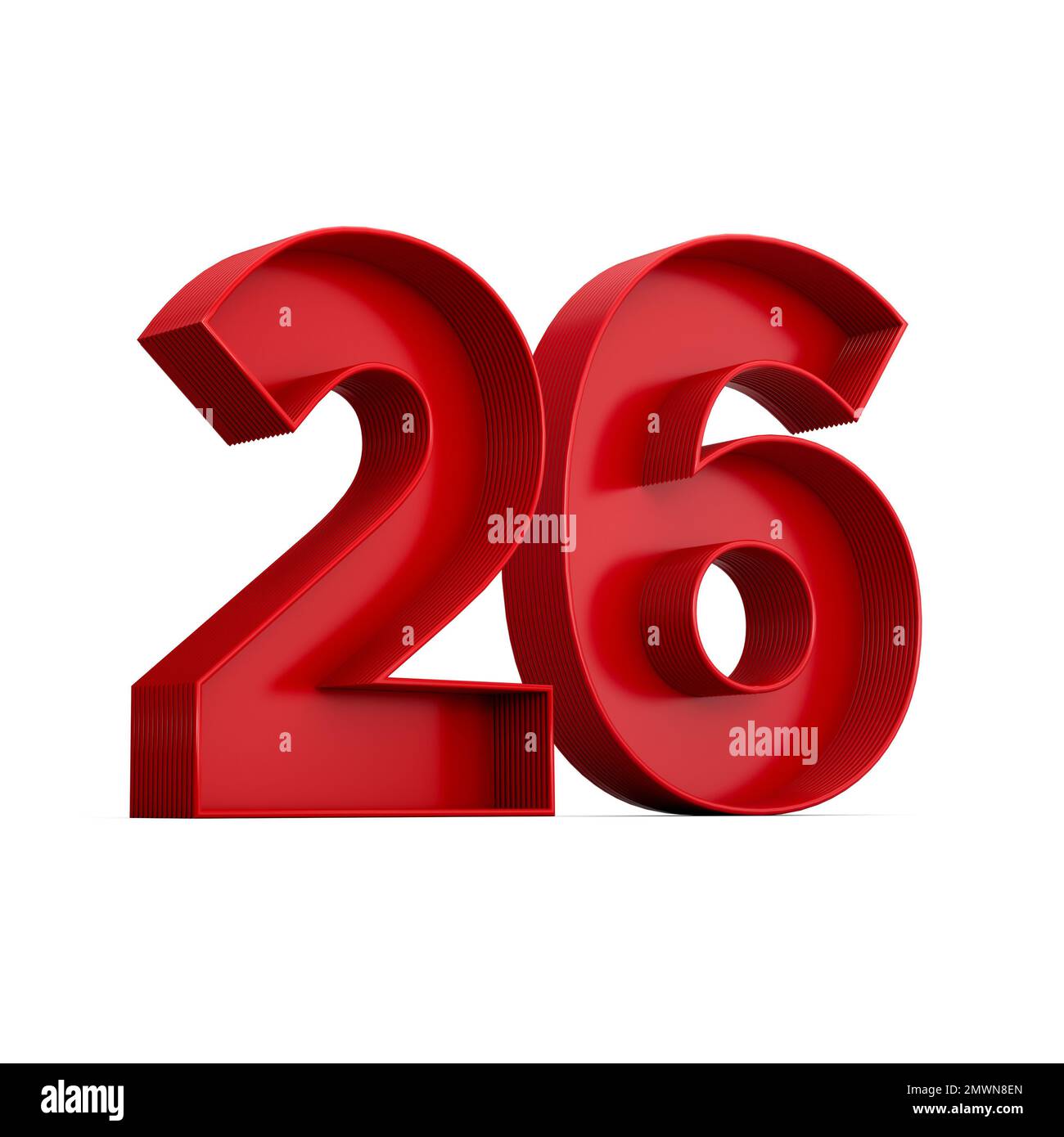 A 3d rendering of the red number 26 isolated on the empty white ...