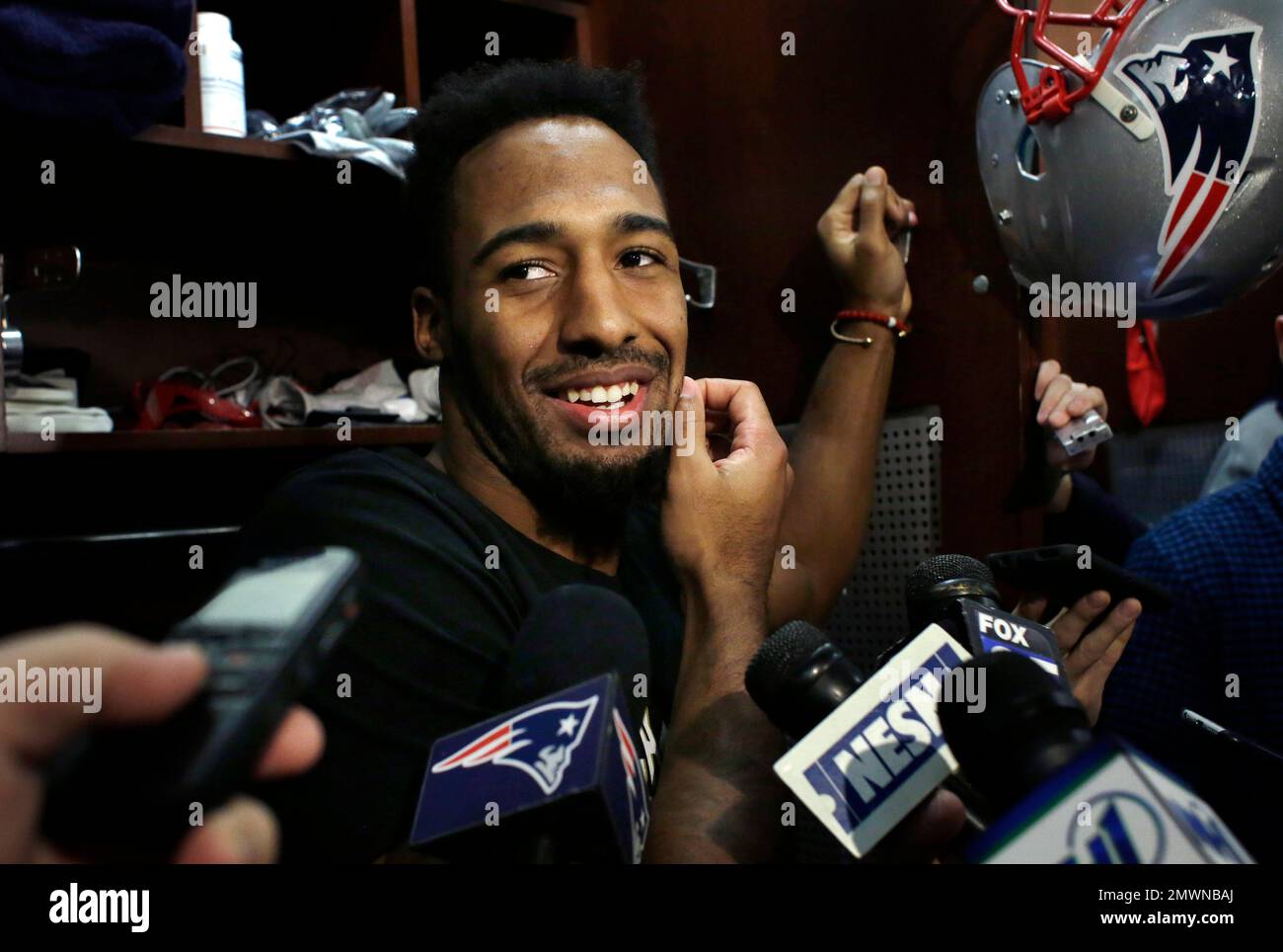 New England Patriots cornerback Logan Ryan faces reporters in the teams ...