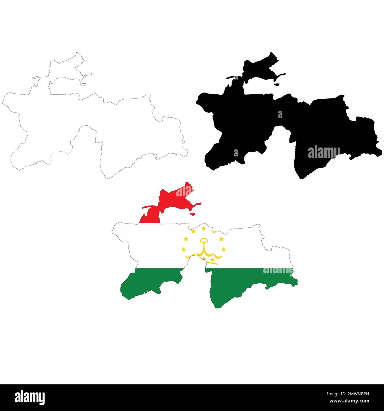 Map Tajikistan on white background. Tajikistan Map Outline. Tajikistan ...